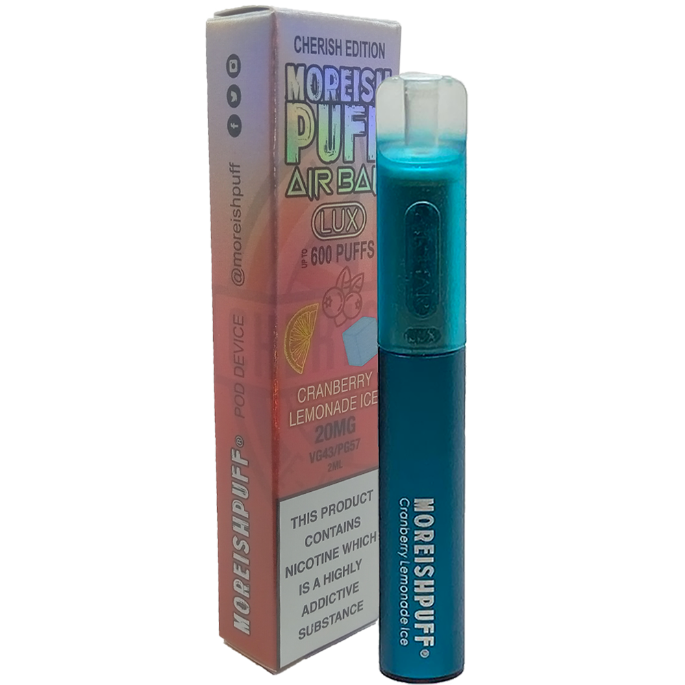 Moreish Puff Air Bar Lux Cranberry Lemonade Ice Disposable Pod Device ...