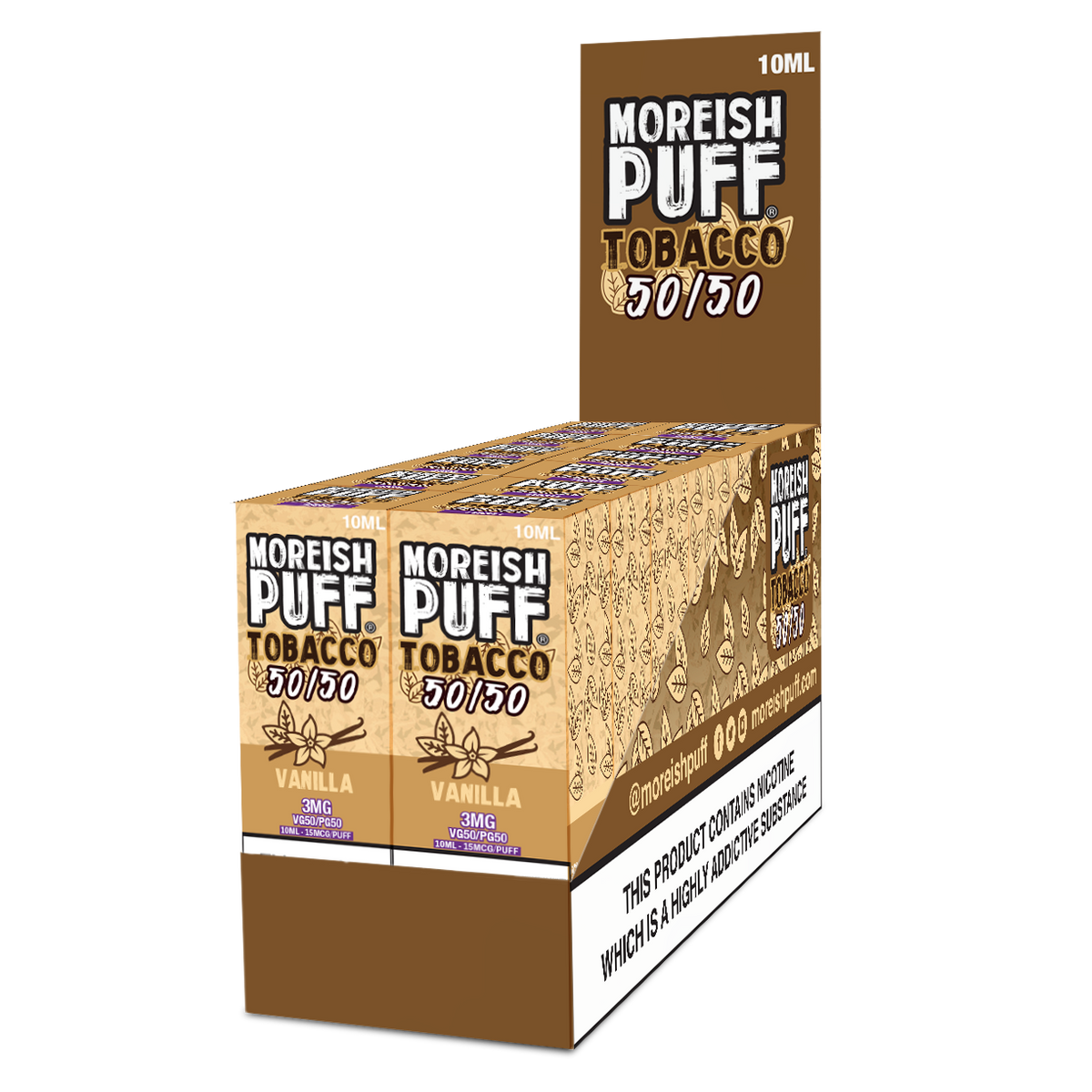 Moreish Puff Tobacco 50/50: Vanilla Tobacco 10ml E-Liquid Pack of 12 ...